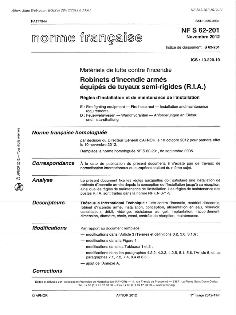 NF S 62-201 Nov2012 PDF | PDF