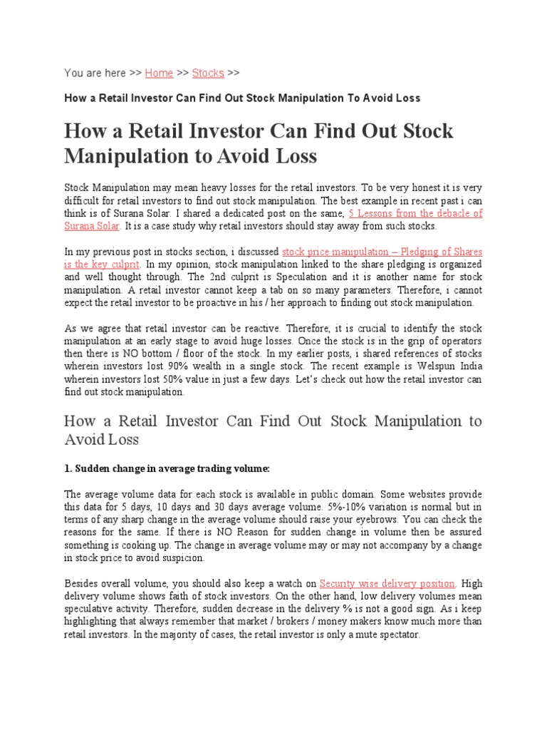 How A Retail Investor Can Find Out Stock Manipulation To Avoid Loss ...
