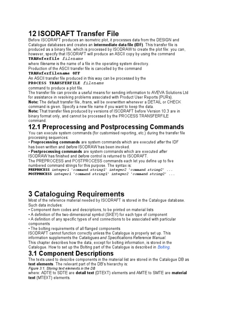 12 ISODRAFT Transfer File: 12.1 Preprocessing and Postprocessing Commands | PDF | Filename ...