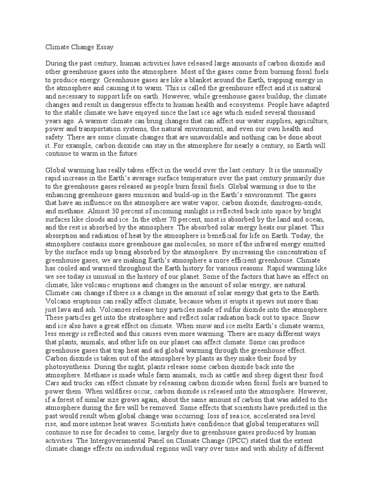 Climate Change Essay | PDF | Global Warming | Greenhouse Effect