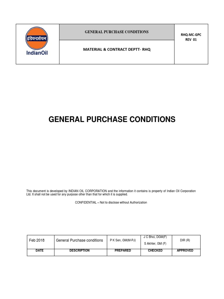 General Purchase Conditions: Material & Contract Deptt-Rhq | PDF ...