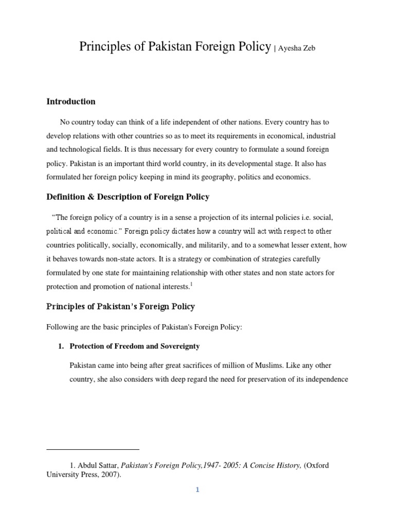 Principles of Pakistan Foreign Policy, Ayeshazeb PDF | PDF | Non ...