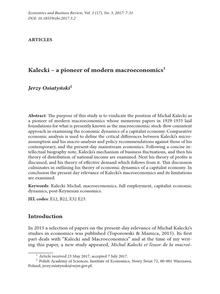 Kalecki's Impact on Modern Macroeconomics | PDF | Business Cycle ...