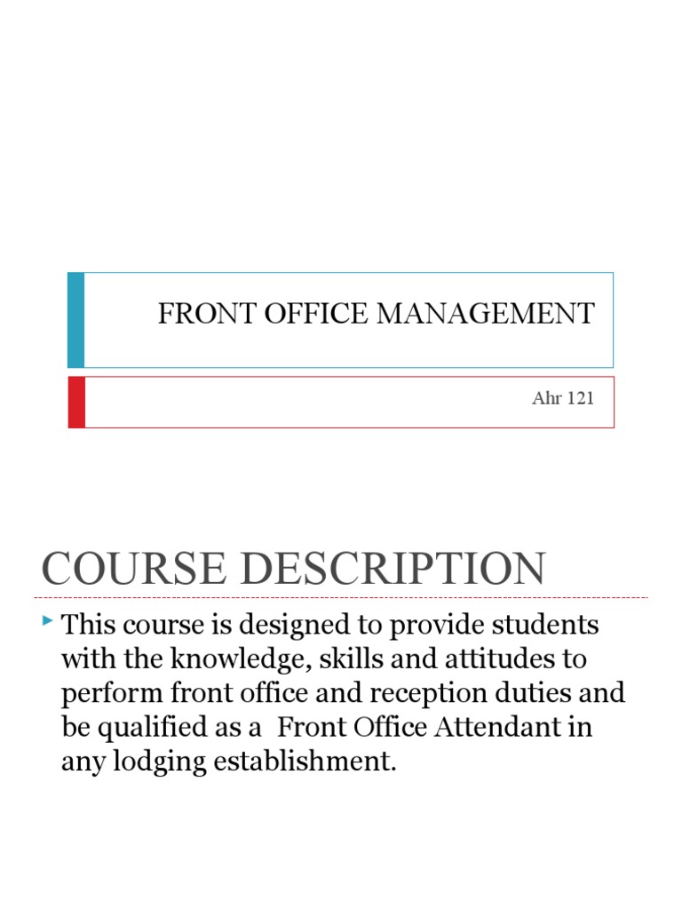 Front Office Management Introduction | PDF | Service Industries | Hotel ...