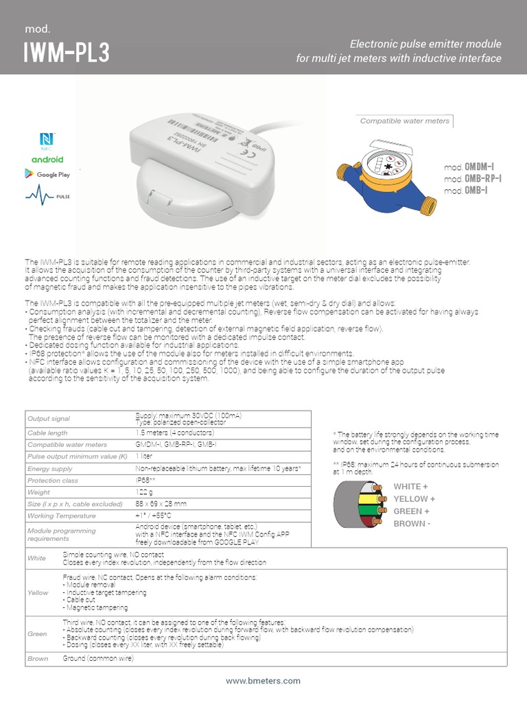 Iwm-Pl3: Electronic Pulse Emitter Module For Multi Jet Meters With ...