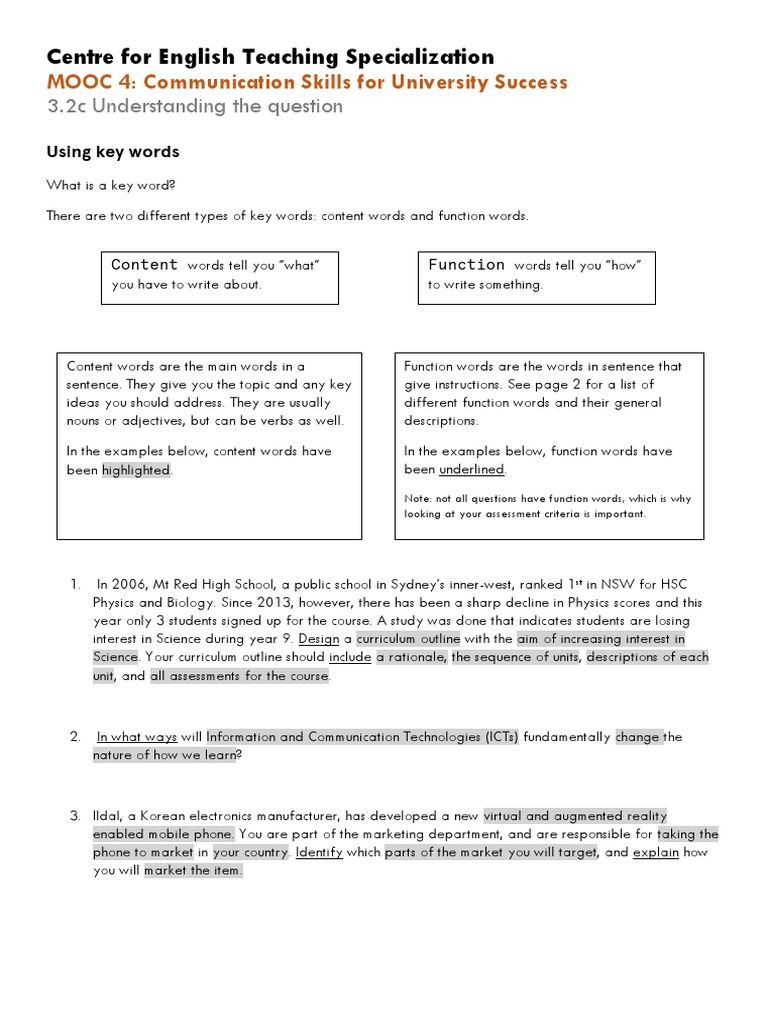 Centre For English Teaching Specialization: 3.2c Understanding The ...
