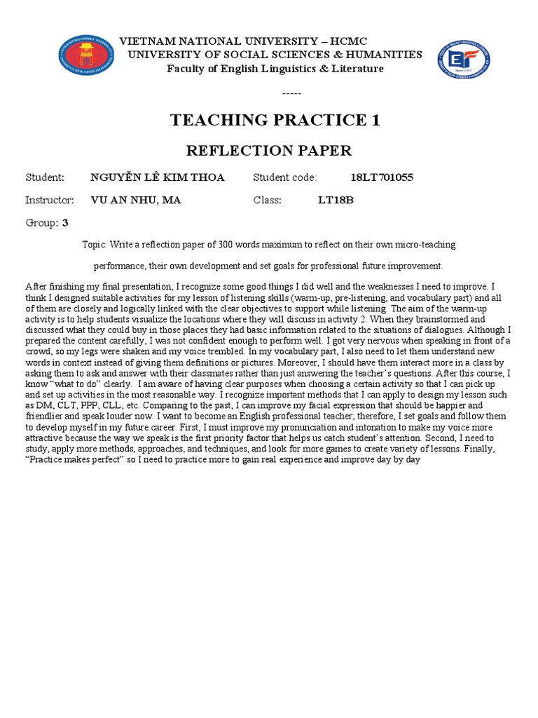 Teaching Practice 1: Reflection Paper | PDF | Vocabulary | Humanities