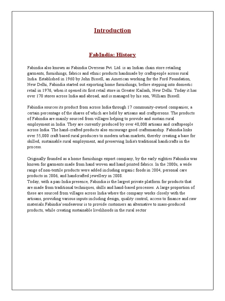 Fabindia: History | PDF | Retail | Economies