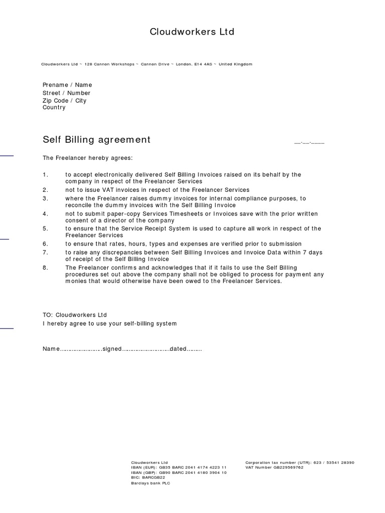 Self Billing Agreement PDF | PDF