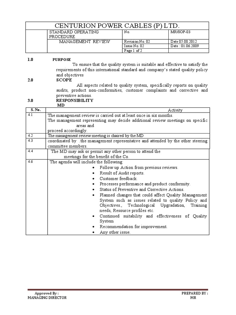 SOP-03 Management Review Meetings | PDF | Quality Management System ...