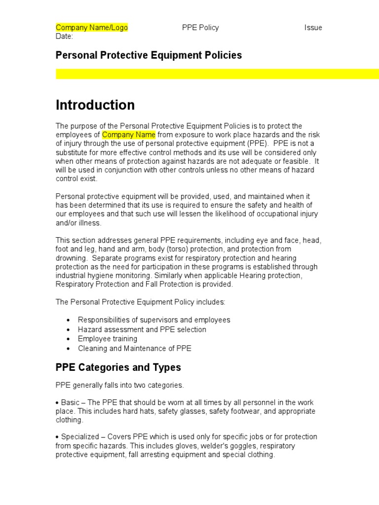 Personal Protective Equipment Policies | Download Free PDF | Personal ...