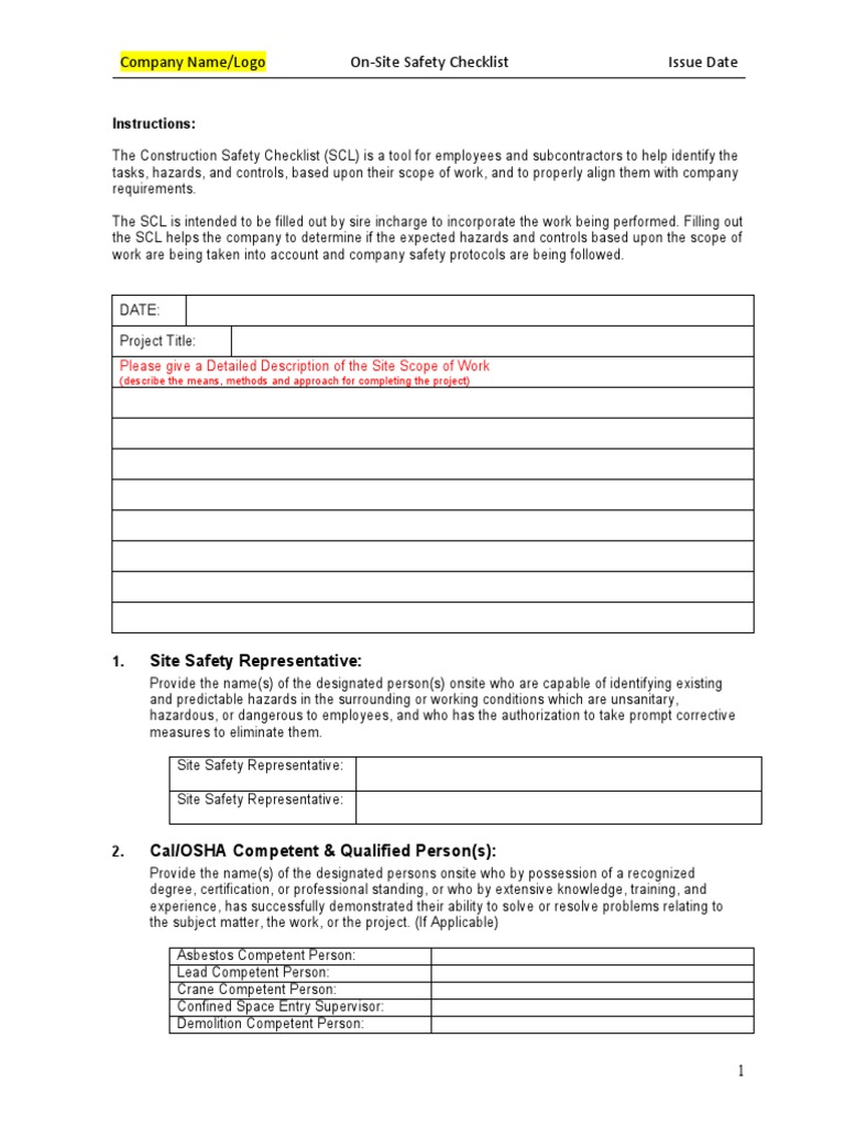 14 - On Site Safety-Check-List | PDF | Personal Protective Equipment ...