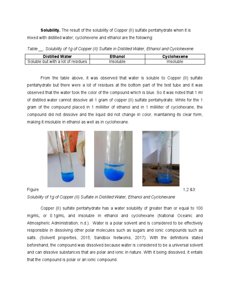 Solubility. The Result of The Solubility of Copper (II) Sulfate ...