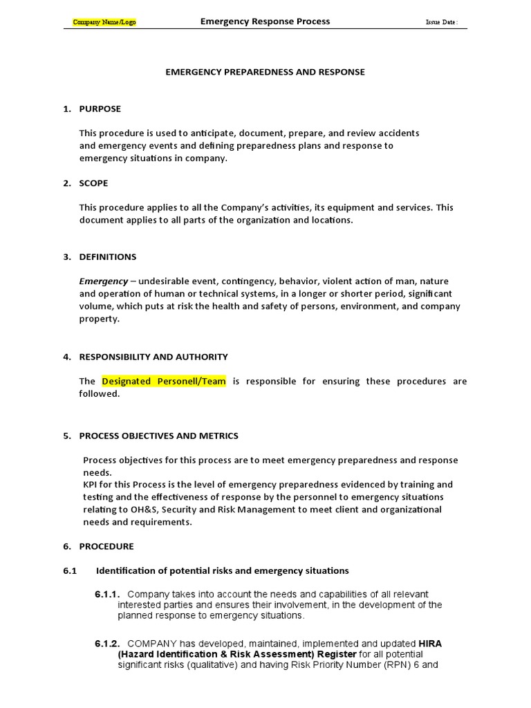 56 - Emergency Preparedness and Response Process | PDF | Emergency ...