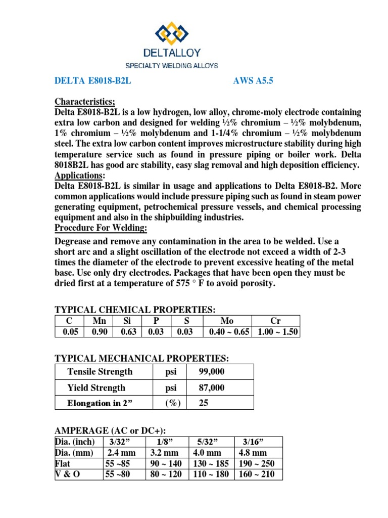 Delta E8018-B2L Aws A5.5 | PDF