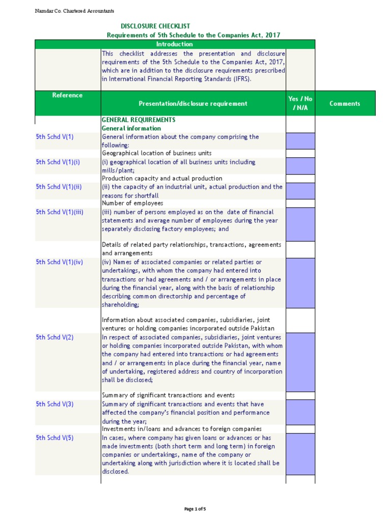 5th Schedule Disclosure Checklist | PDF | Loans | Balance Sheet
