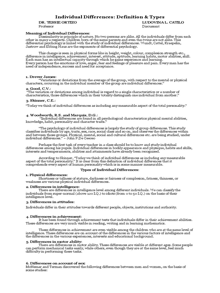 Individual Differences: Definition & Types | PDF | Intelligence ...