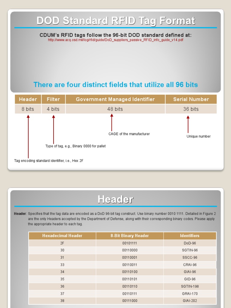 RFID DOD Tag Standard | PDF | Identifier | Bit