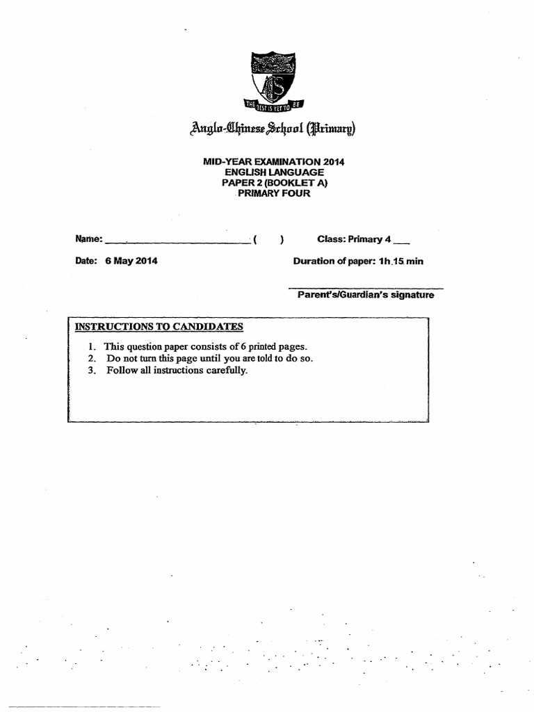 P4 English SA1 2014 ACS Exam Papers | PDF