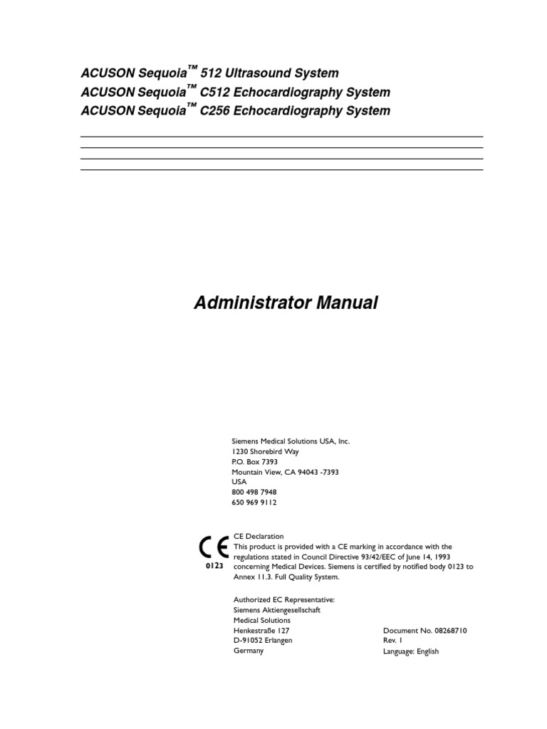 Manual Administrador Ecografo SIEMENS ACUSON SEQUOIA C256 - C512 - 512 ...