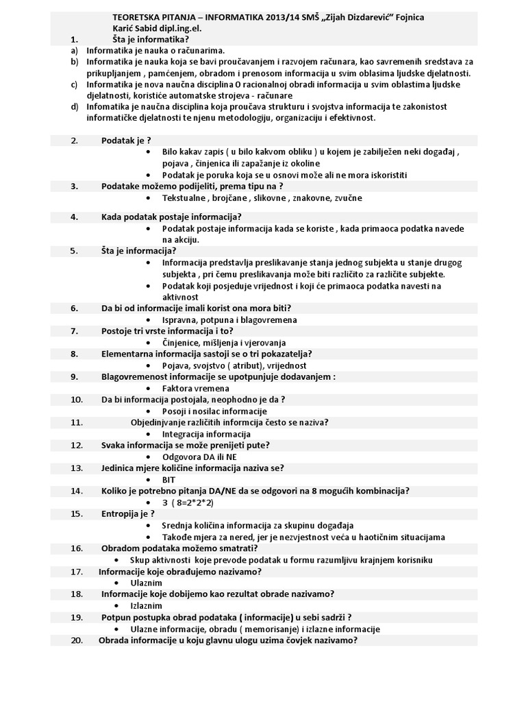 Pitanja Za Test | PDF