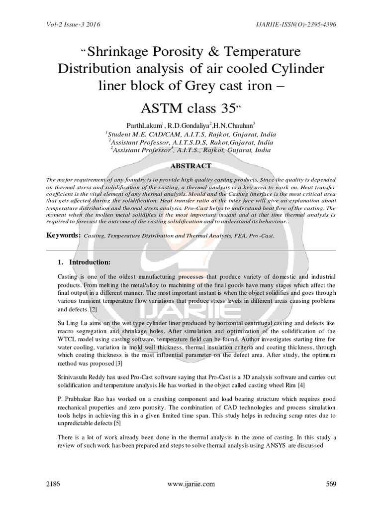Shrinkage Porosity & Temperature Distribution Analysis of Air Cooled ...