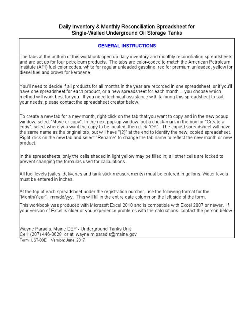 Daily Inventory & Monthly Reconciliation Spreadsheet For Single-Walled ...