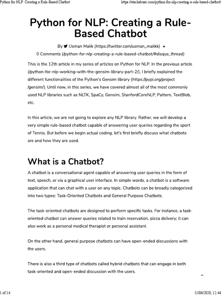 Creating A Rule-Based Chatbot | PDF | Information Retrieval | Python ...