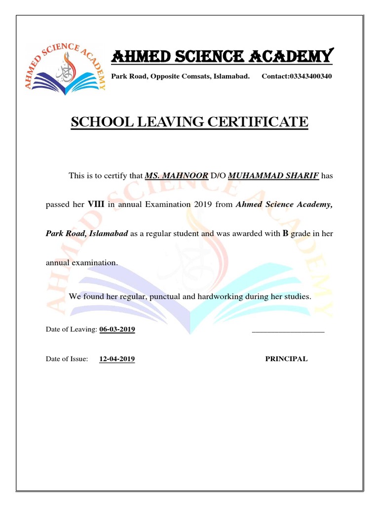 School Leaving Certificate | PDF