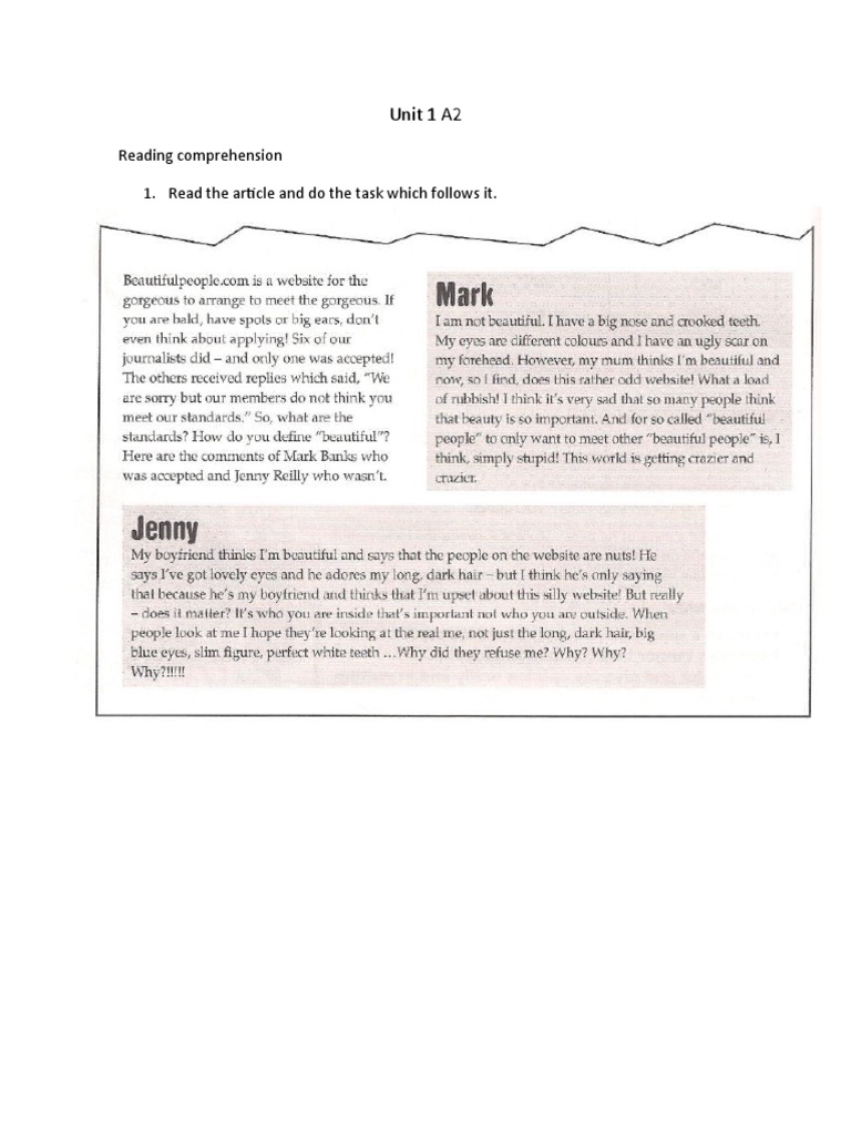 Unit 1 A2: Reading Comprehension 1. Read The Article and Do The Task ...