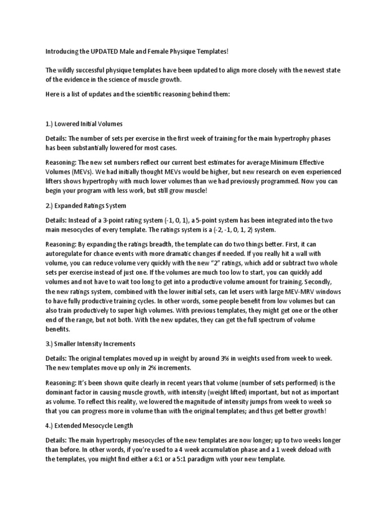 Updated Male & Female Physique Templates | PDF | Muscle Hypertrophy ...