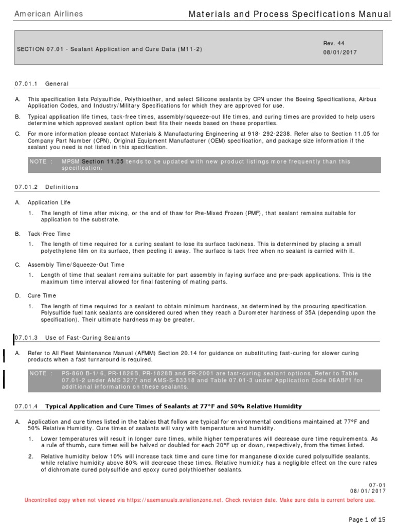 PROCEDURE MANUALS - (Materials and Process Specifications Manual) - (07 ...