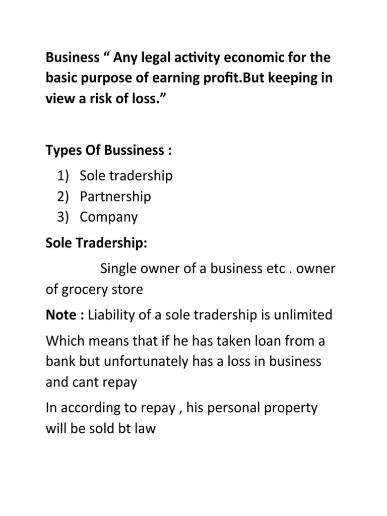 Business " Any Legal Activity Economic For The Basic Purpose of Earning ...