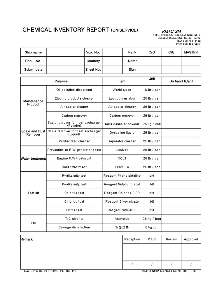 Chemical Inventory Report: (Uniservice) | PDF | Heat Exchanger ...