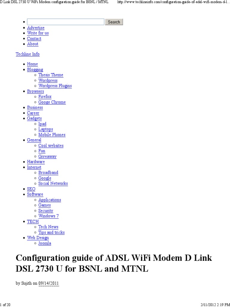 D Link DSL 2730 U WiFi Modem Configuration Guide For BSNL - MTNL | PDF ...