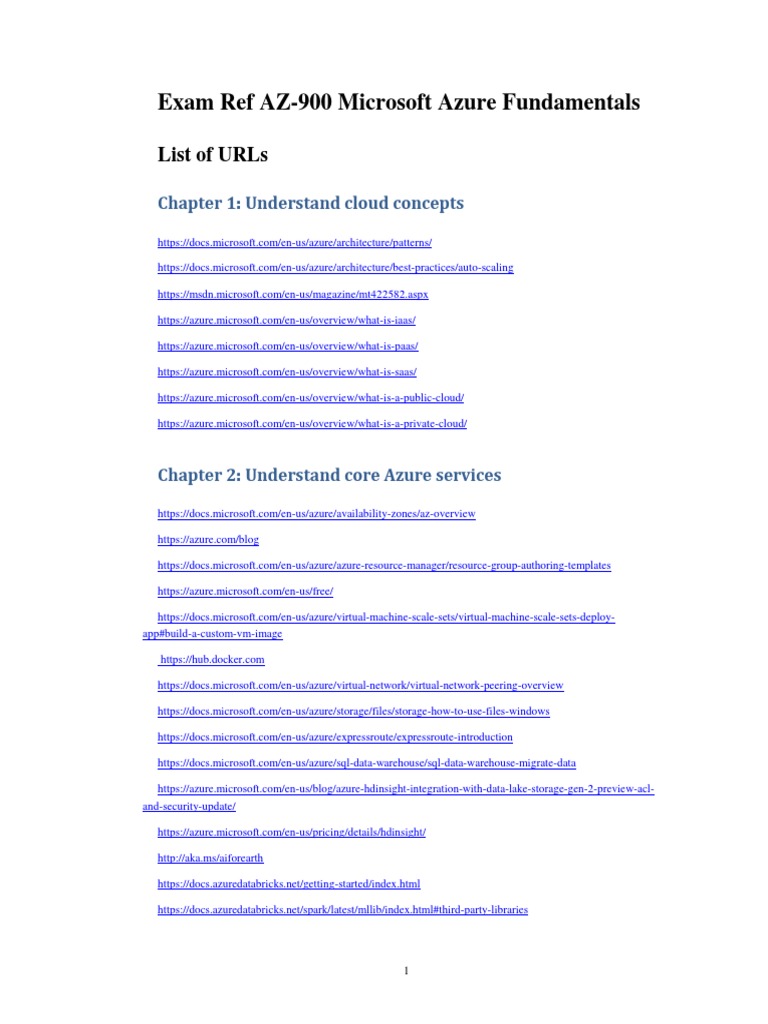 Exam Ref Az-900 Microsoft Azure Fundamentals: List of Urls | PDF