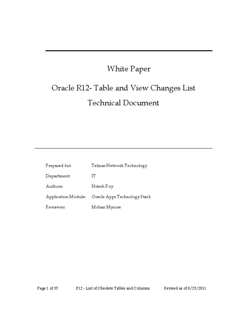 Oracle R12 Table and View Changes White Paper | PDF | Deferral ...
