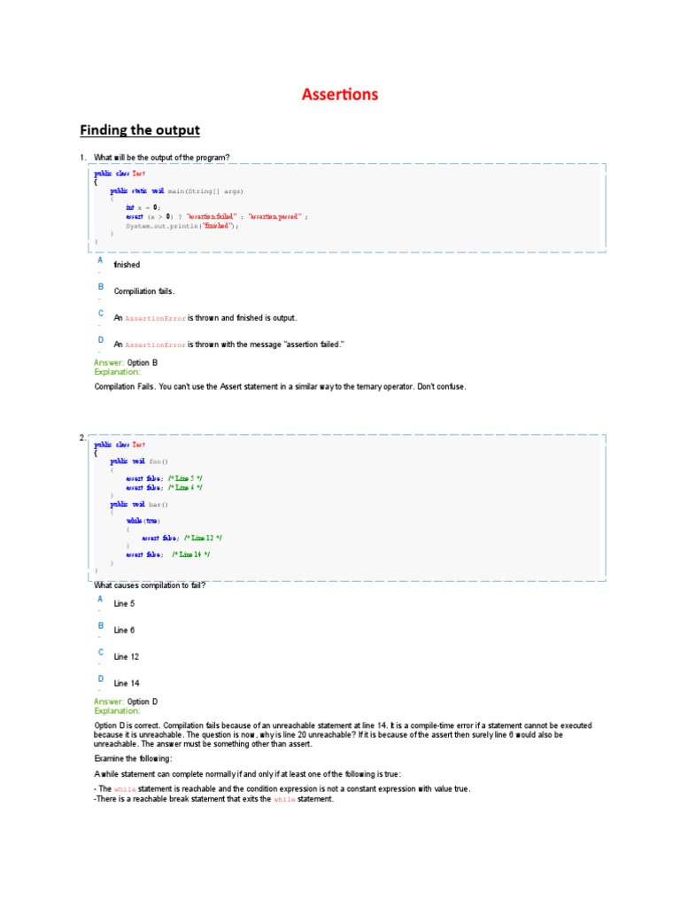 Assertions - Finding The Output | Download Free PDF | Parameter (Computer Programming ...