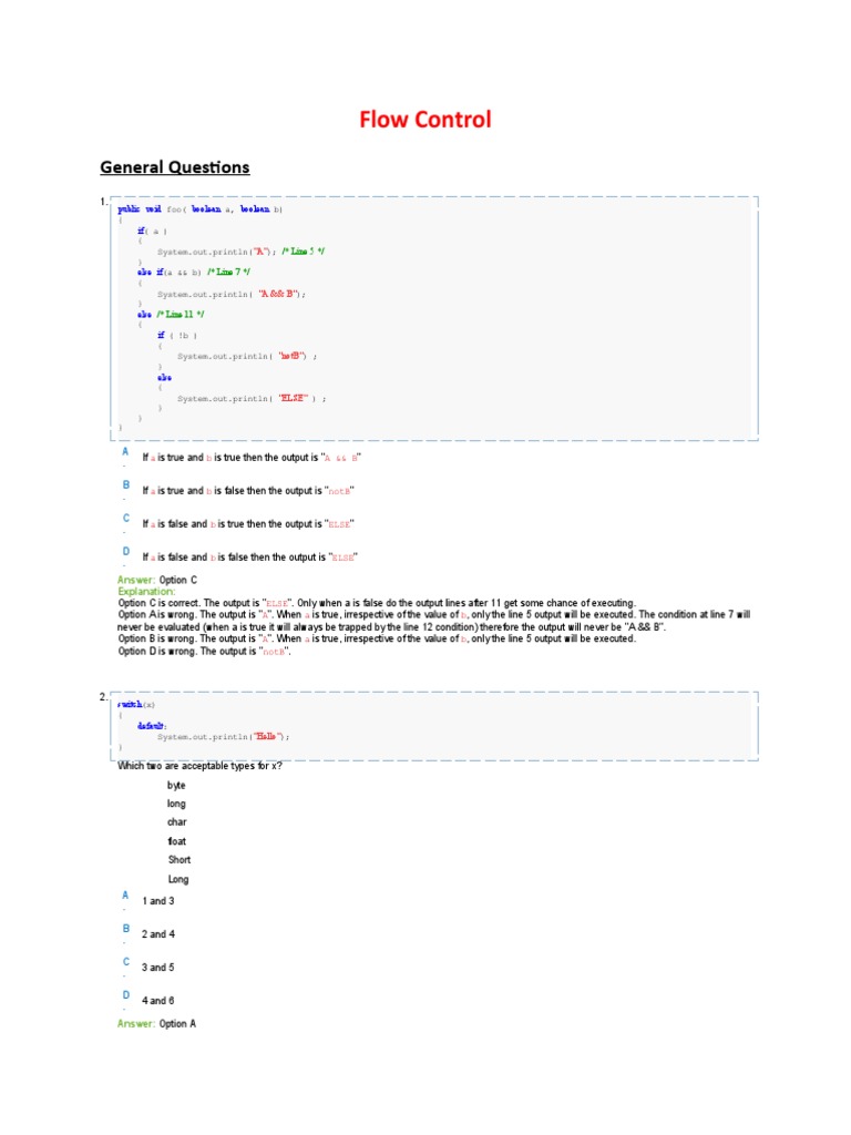 Flow Control General Questions Pdf Boolean Data Type Control Flow