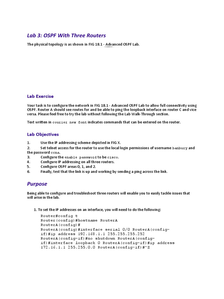 Lab 3: OSPF With Three Routers | PDF | Router (Computing) | Internet Standards