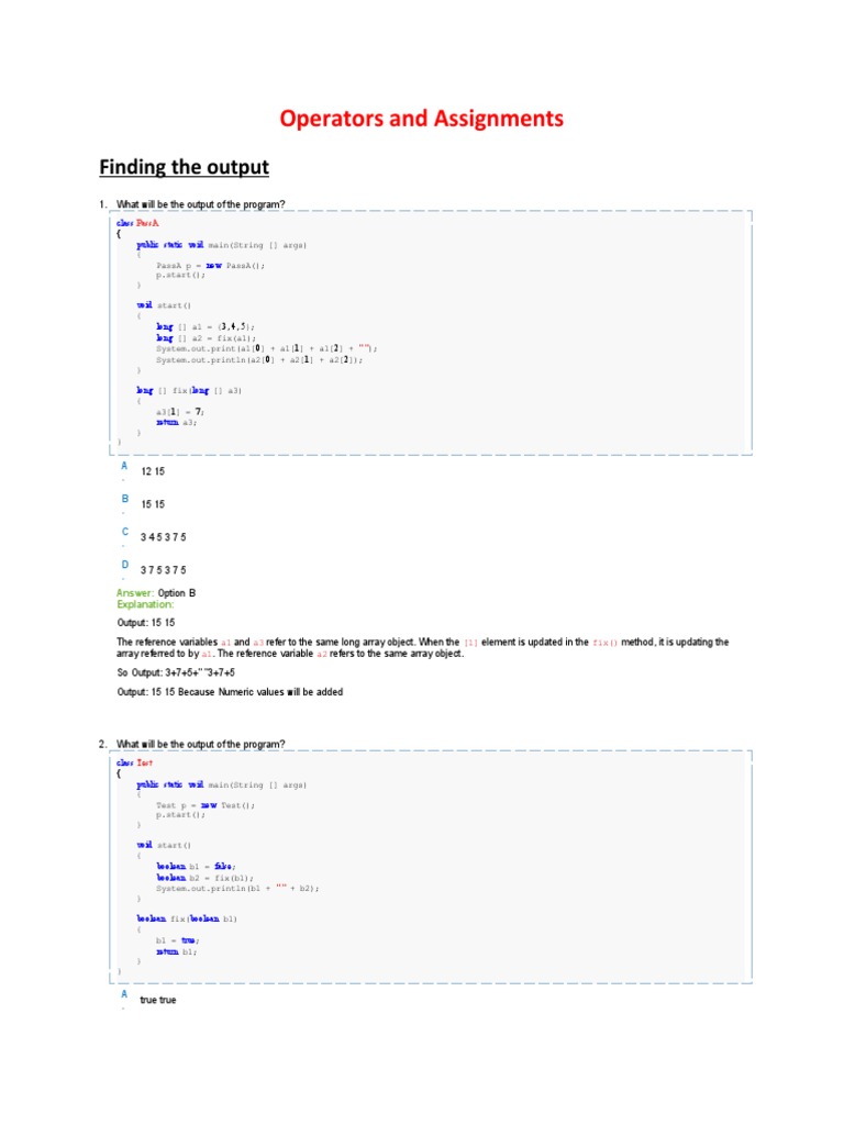 Operators and Assignments | PDF | Boolean Data Type | Integer (Computer ... Operators and Assignments | PDF | Boolean Data Type | Integer (Computer ...