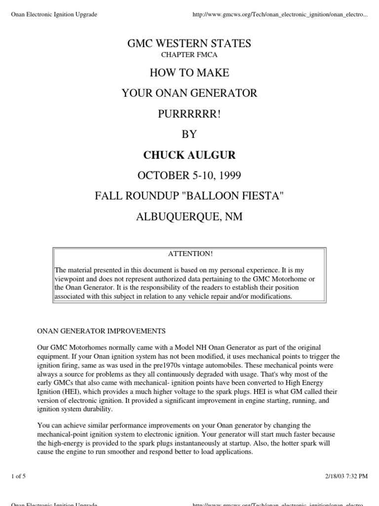 Onan Electronic Ignition Upgrade | PDF | Ignition System | Cummins