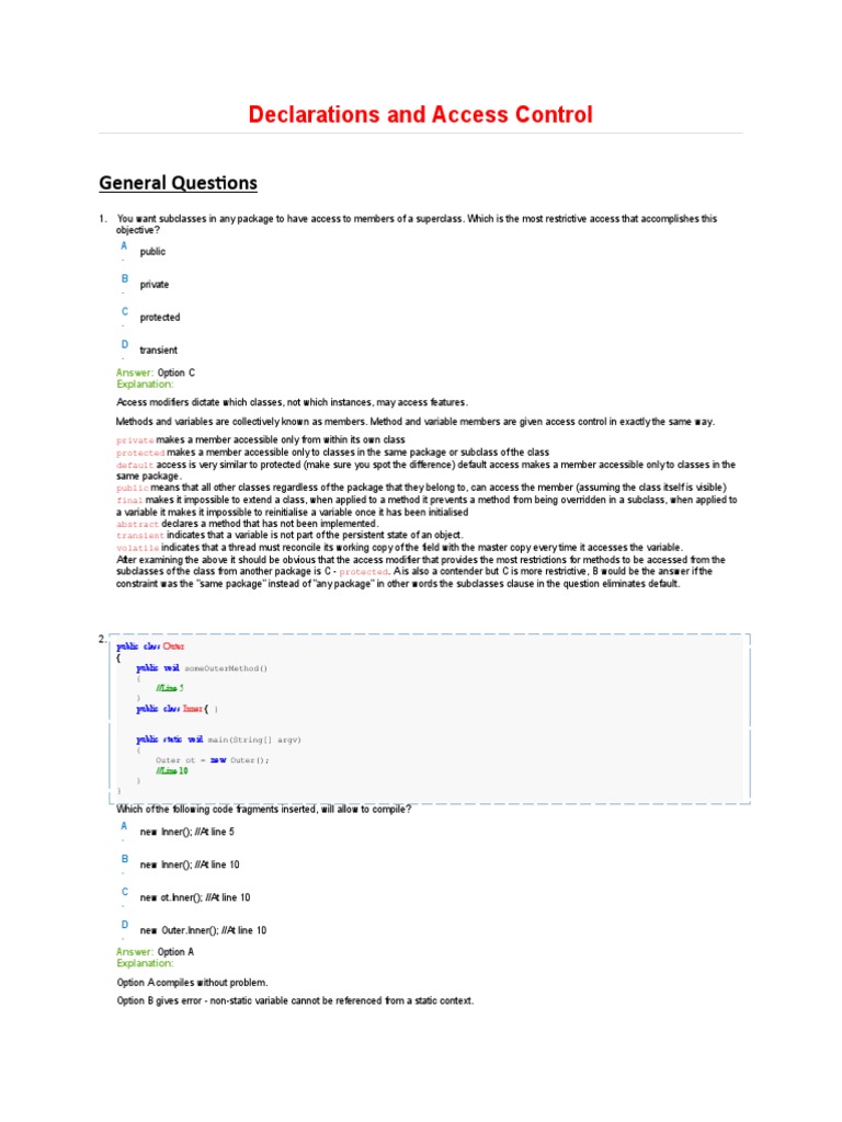 Declarations and Access Control | PDF | Class (Computer Programming ...