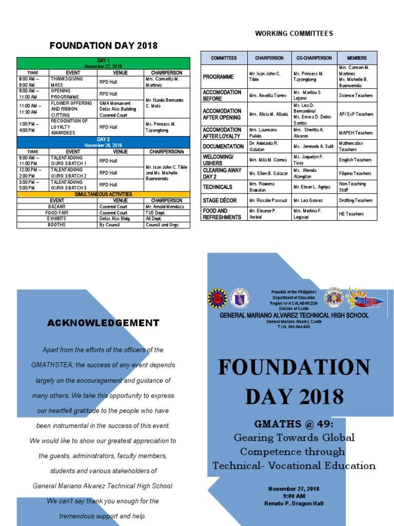 Foundation Day 2018: Working Committees | PDF
