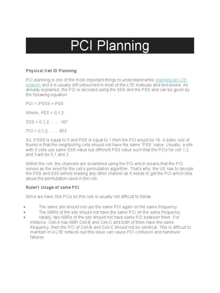PCI Planning: Physical Cell ID Planning | PDF | Duplex ...