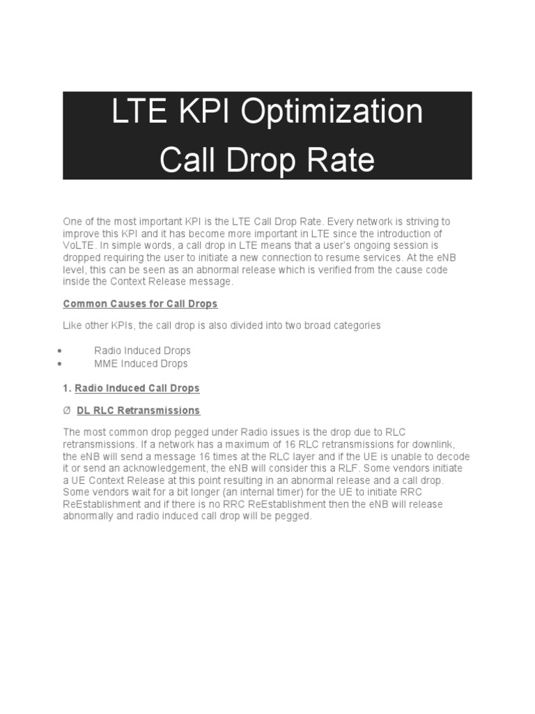 LTE KPI Optimization - Call Drop Rate | PDF | Computer Networking ...