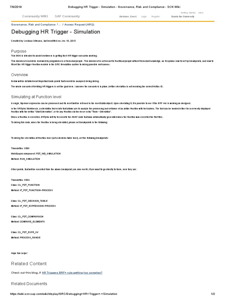 Debugging HR Trigger - Simulation - Governance, Risk and Compliance - SCN Wiki | PDF | Debugging ...