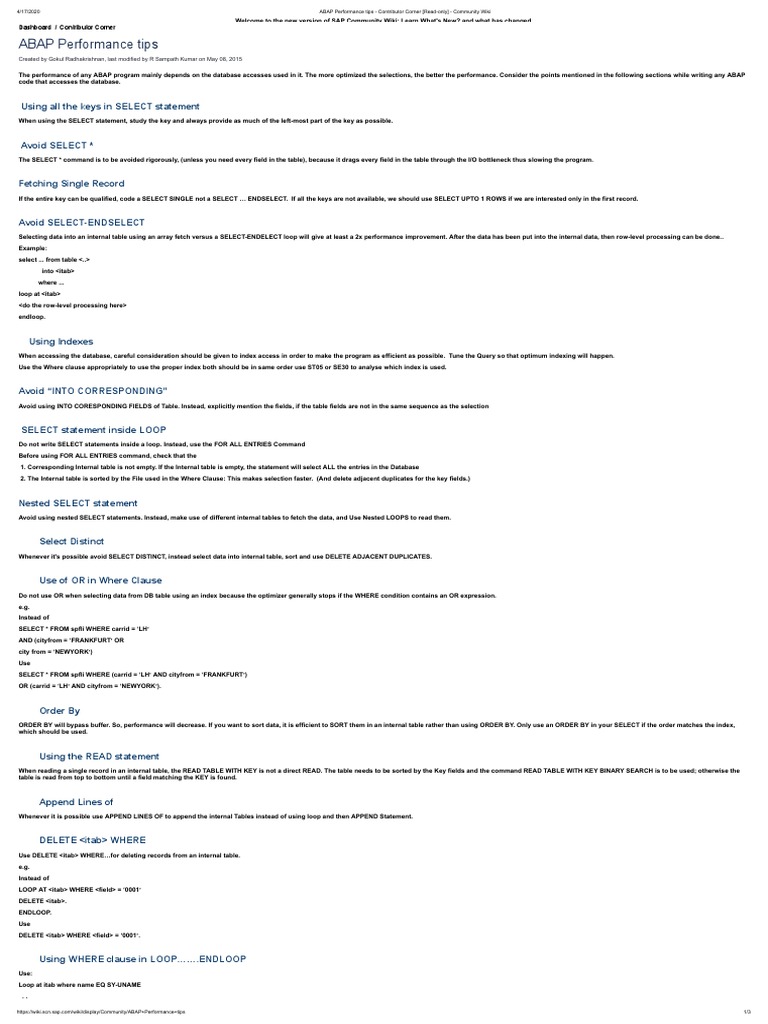 ABAP Performance Tips - Contributor Corner (Read-Only) - Community Wiki ...