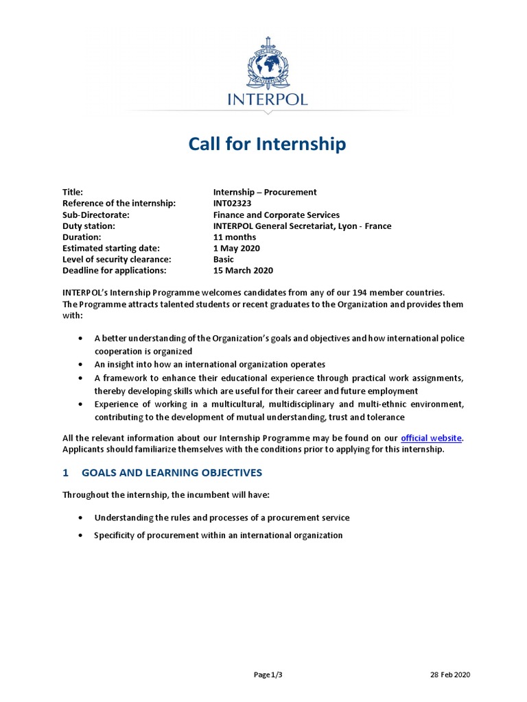 Call For Internship: 1 Goals and Learning Objectives | PDF | Internship ...
