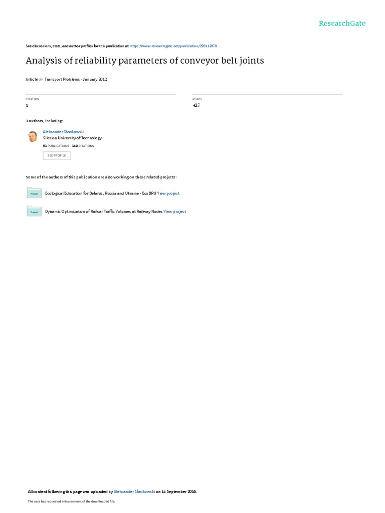 Analysis of Reliability Parameters of Conveyor Bel | PDF | Reliability Engineering | Confidence ...